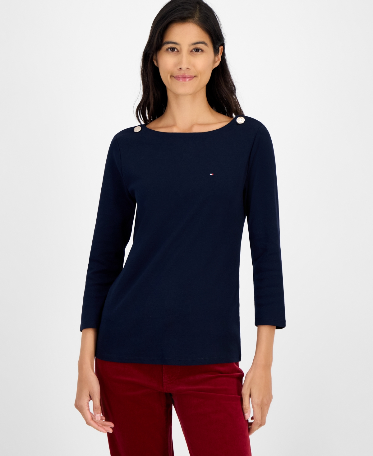 Click here for Tommy Hilfiger Womens Boat-Neck 3/4-Sleeve Top - S... prices