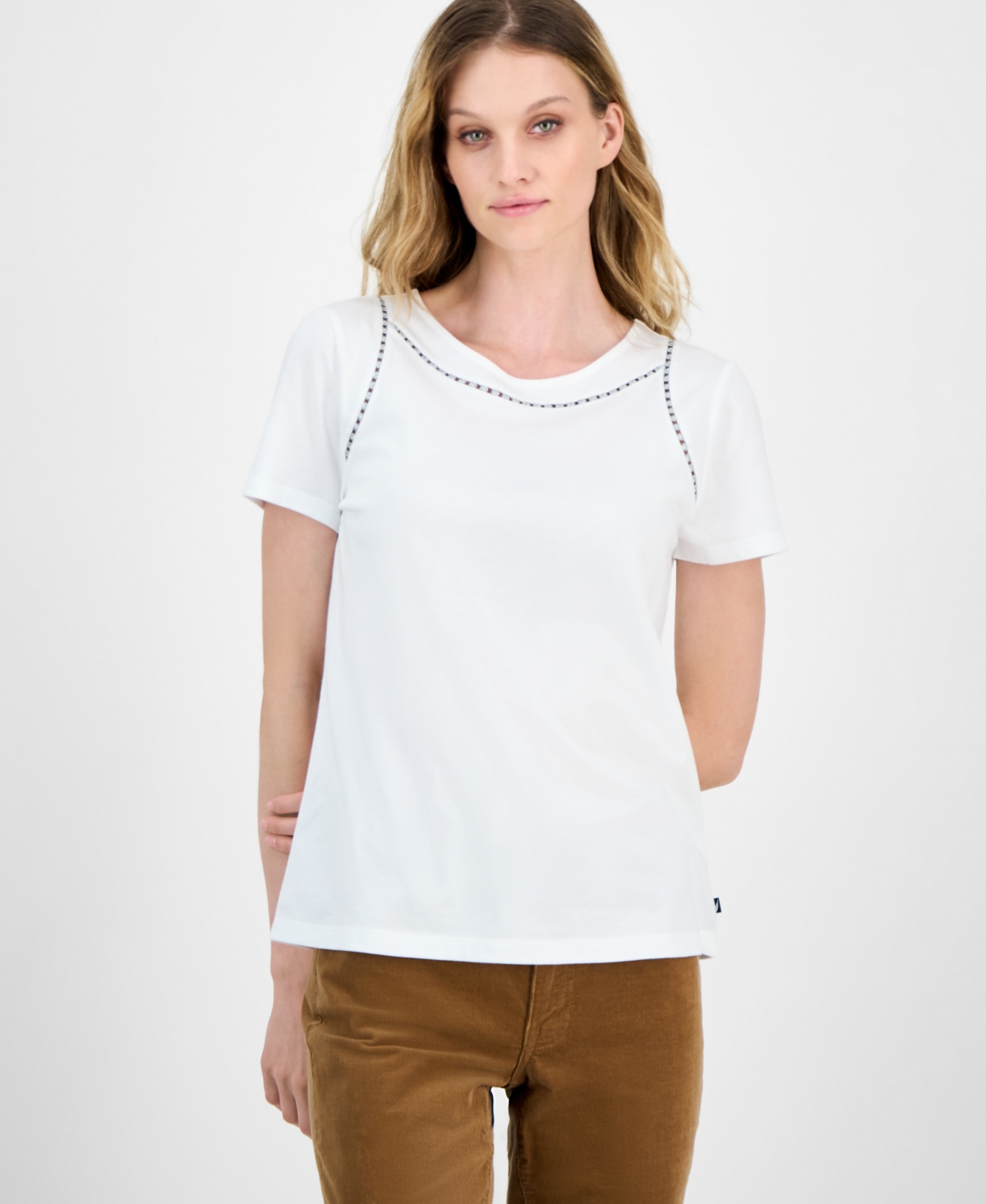 Click here for Nautica Jeans Womens Knit-Trim Top - White prices