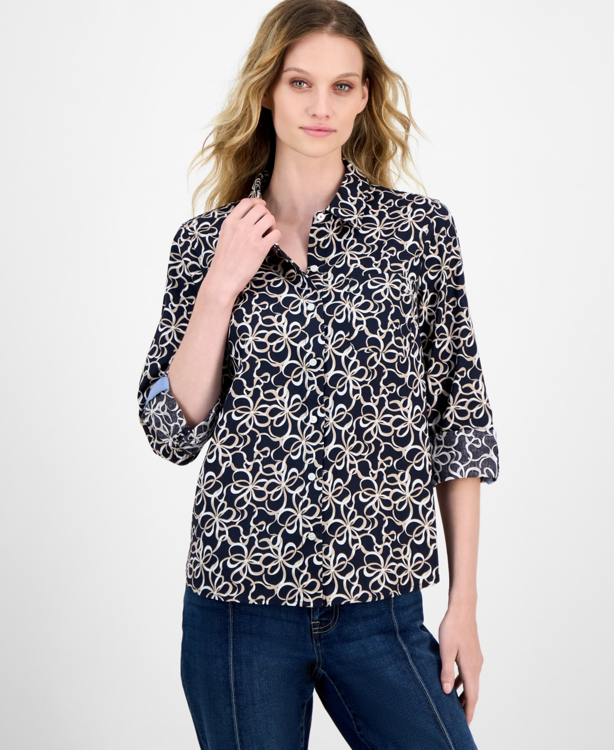 Click here for Nautica Jeans Womens Ribbon-Print Utility Shirt -... prices