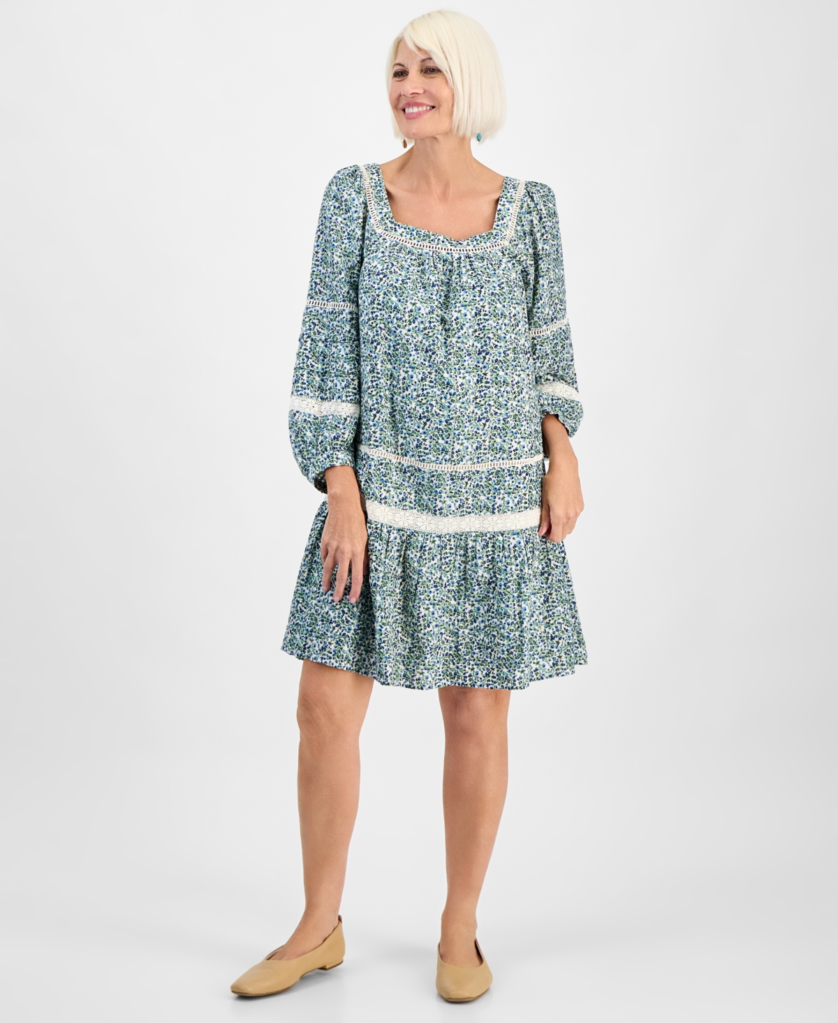 Click here for Style & Co Petite Floral Vines Romantic Lace Dress... prices