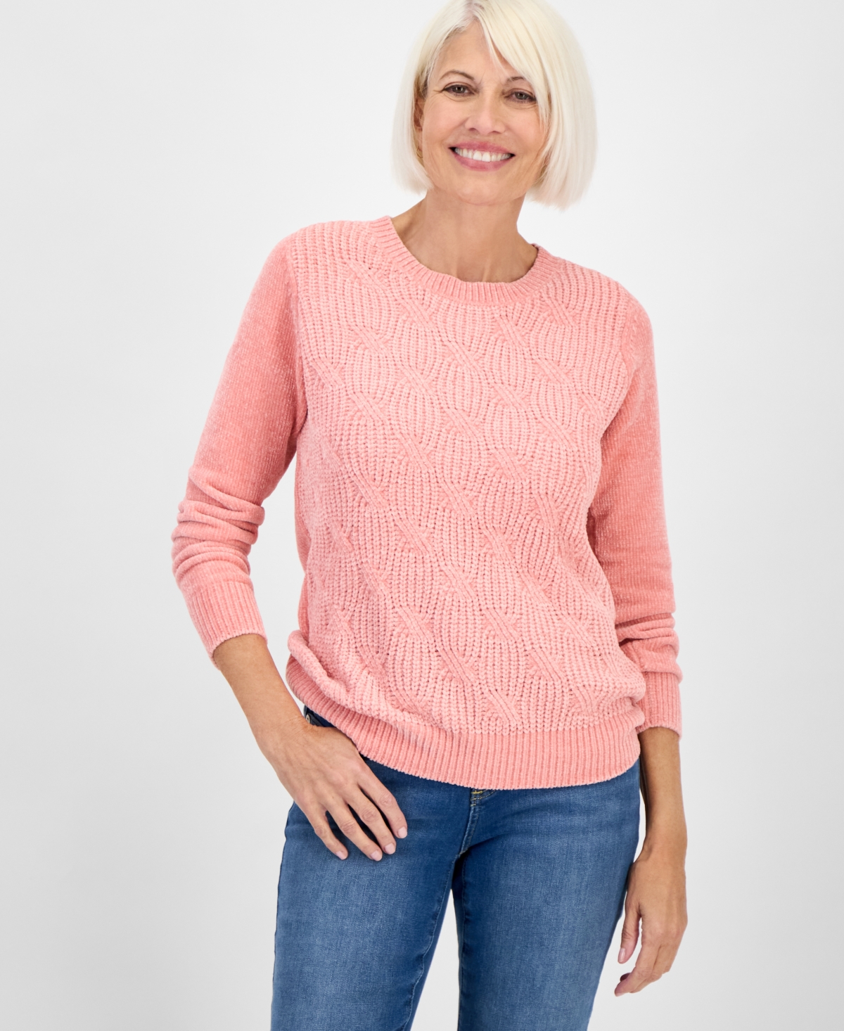 Click here for Style & Co Petite Chenille Cable Knit Sweater  Mac... prices