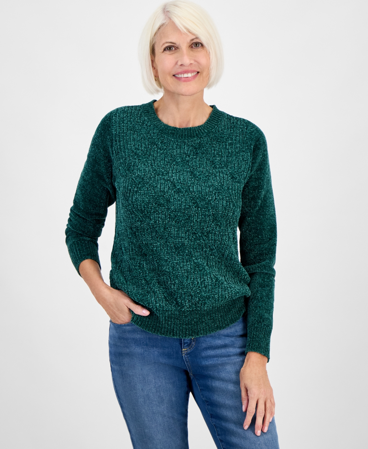 Click here for Style & Co Petite Chenille Cable Knit Sweater  Mac... prices