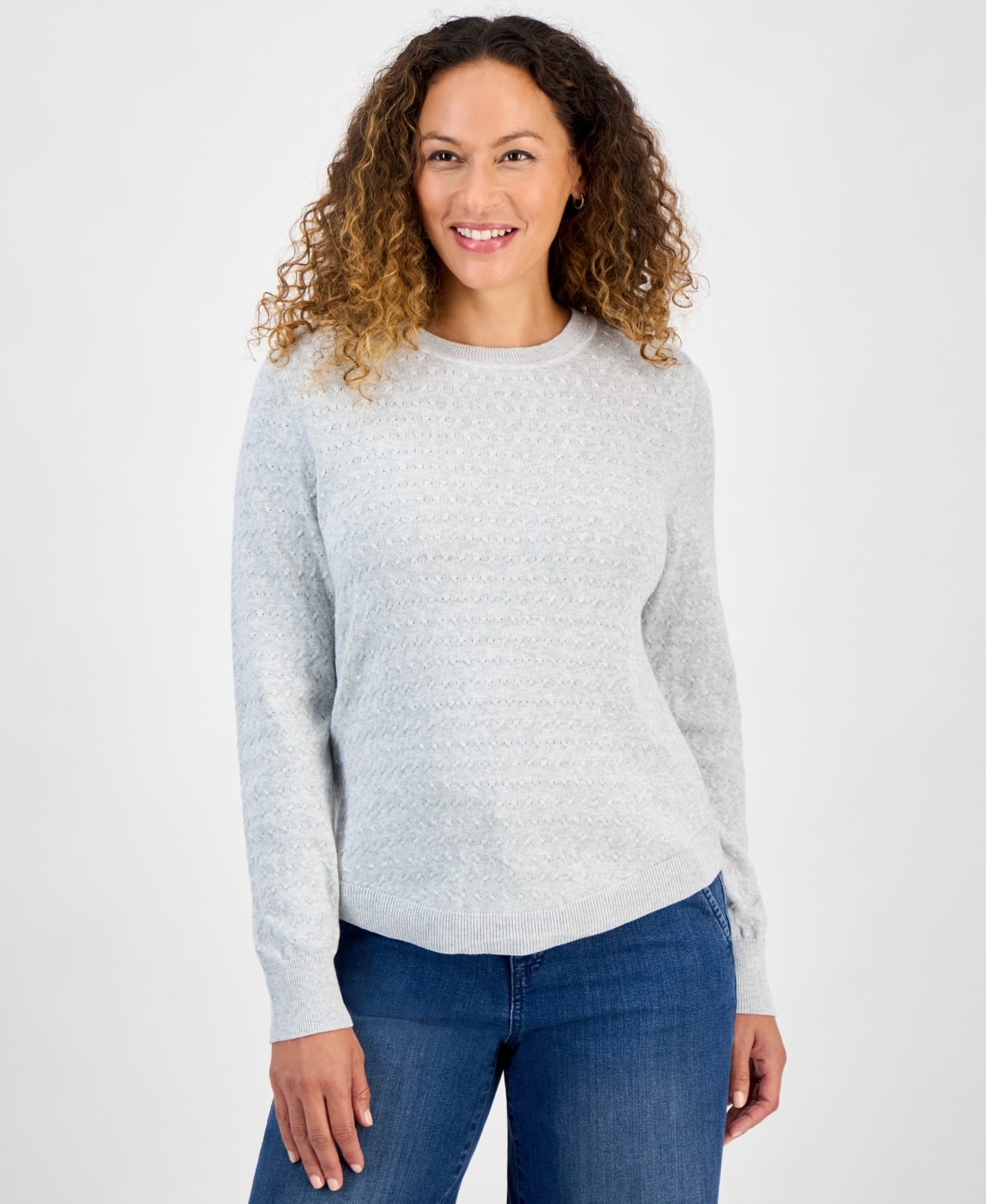 Click here for Style & Co Petite Cotton Pointelle Knit Sweater  M... prices