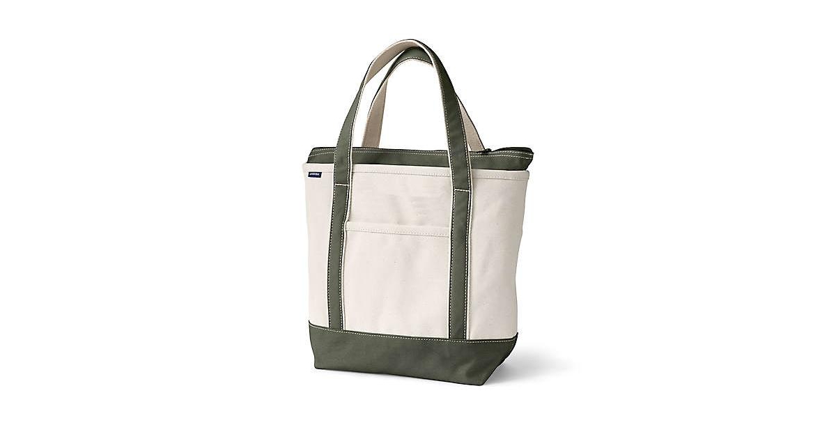 Click here for Lands End Medium 5 Pocket Zip Top Canvas Tote Bag... prices