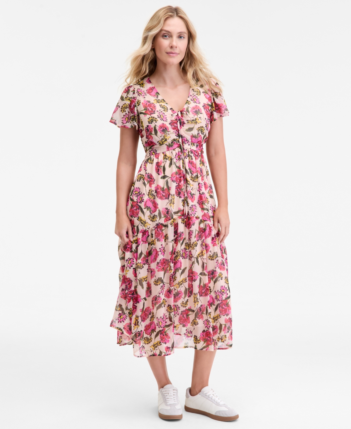 Click here for On 34th Womens Floral-Print Flutter-Sleeve Midi Dr... prices