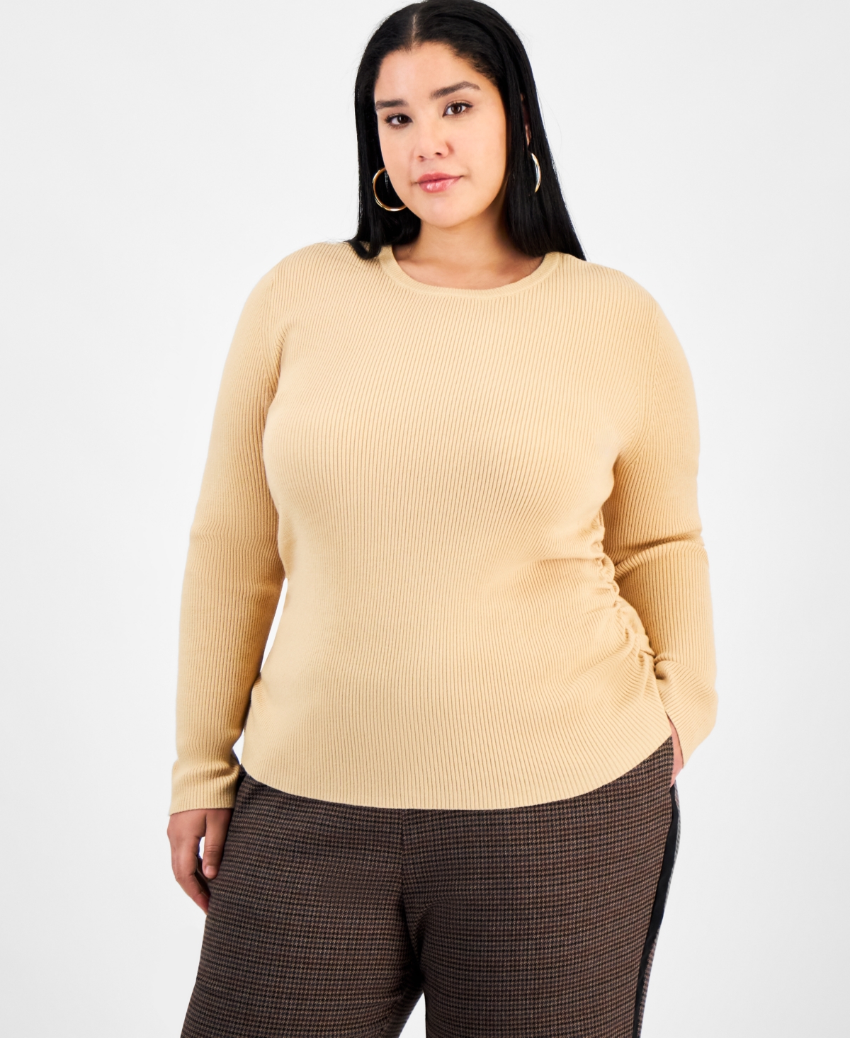 Click here for Bar Iii Trendy Plus Size Long Sleeve Ribbed Knit T... prices