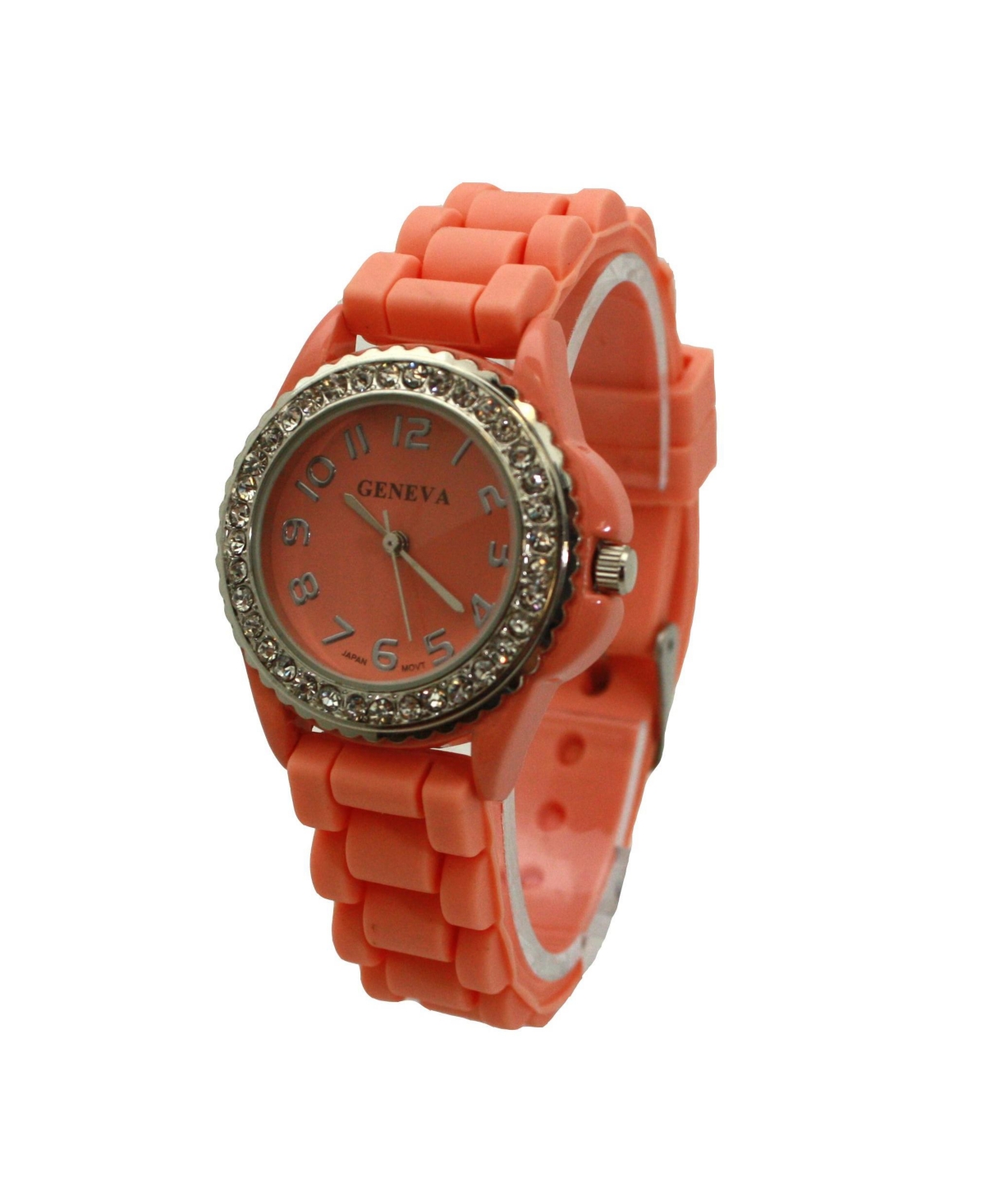 Olivia Pratt Coral Every Day Thin Band Silicone and Rhinestones Colorful Women Watch - Coral