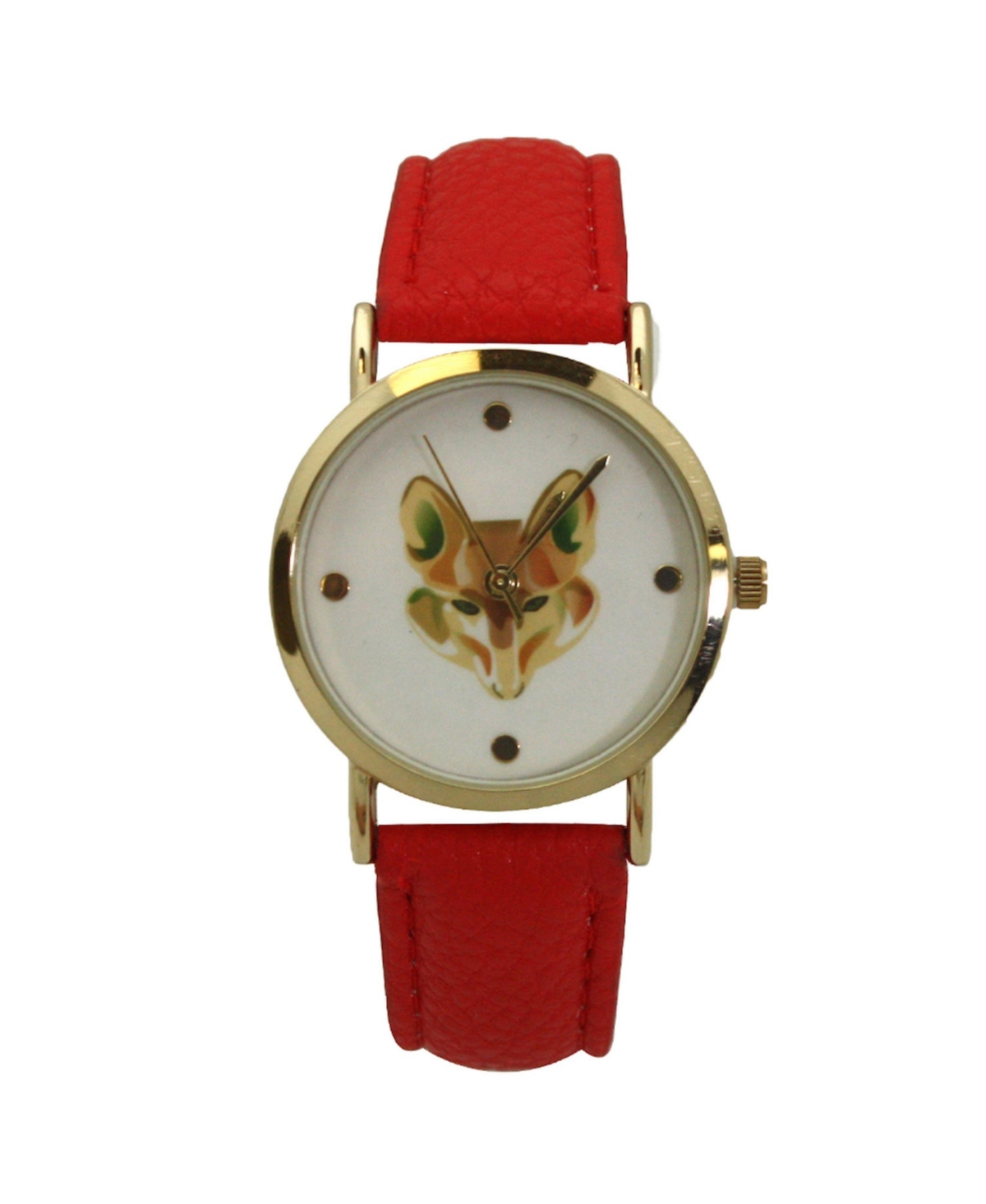 Click here for Red Fox Face Leather Strap Watch - Red prices