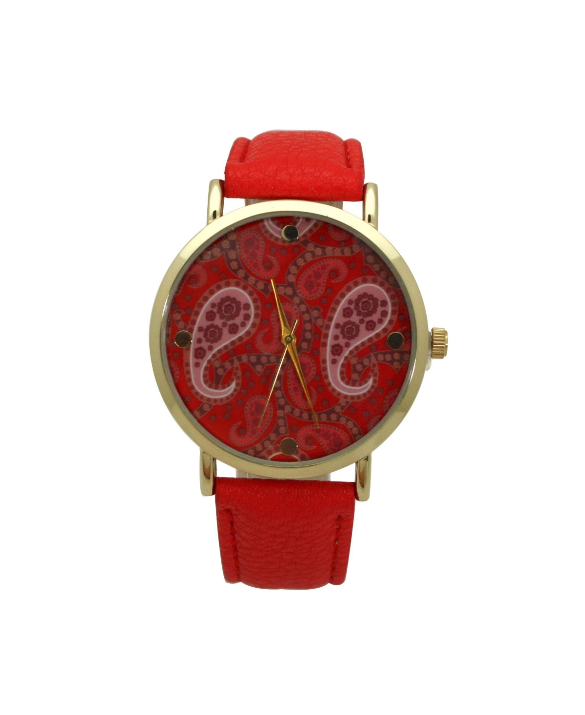Click here for Red Paisley Face Leather Strap Watch - Red prices
