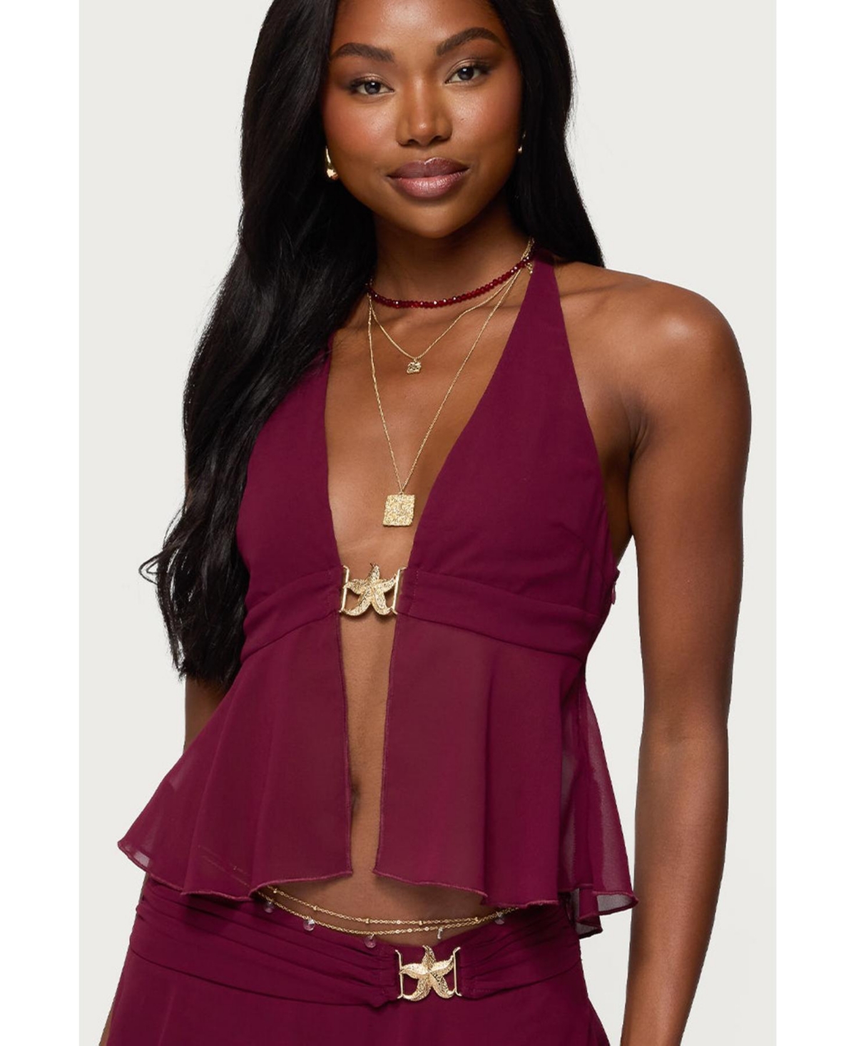 Click here for Edikted Womens Sea Star Chiffon Split Front Top -... prices