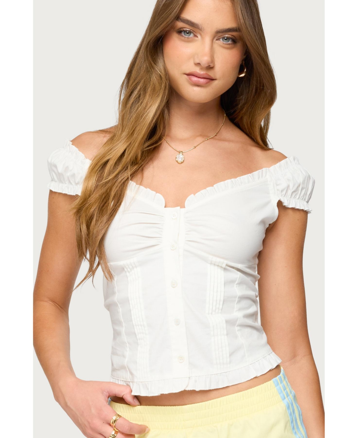 Edikted Arlow Ruffle Button Up Top