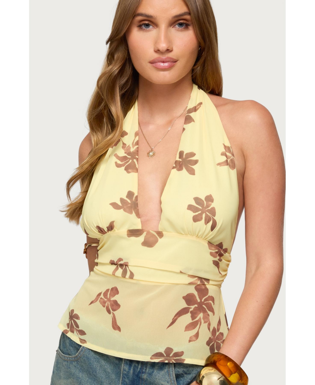 Click here for Edikted Womens Hannah Floral Chiffon Halter Top -... prices