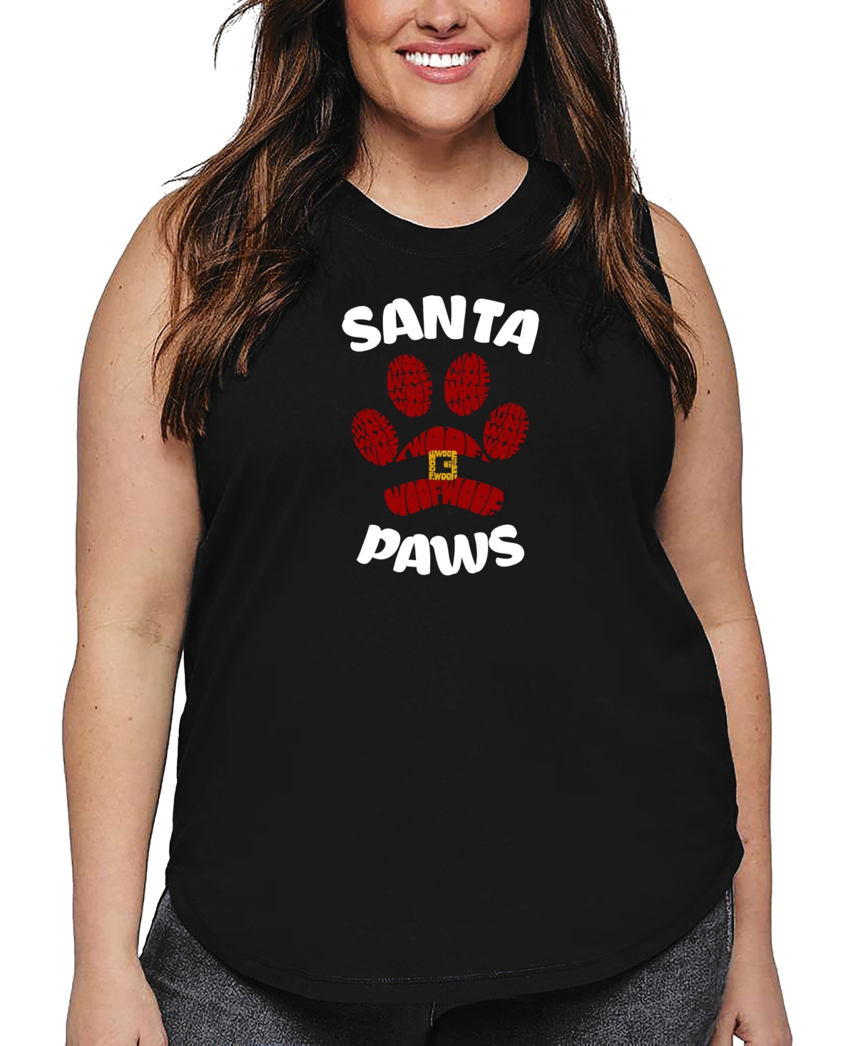 Click here for La Pop Art Plus Size Santa Paws Word Art Tank Top... prices