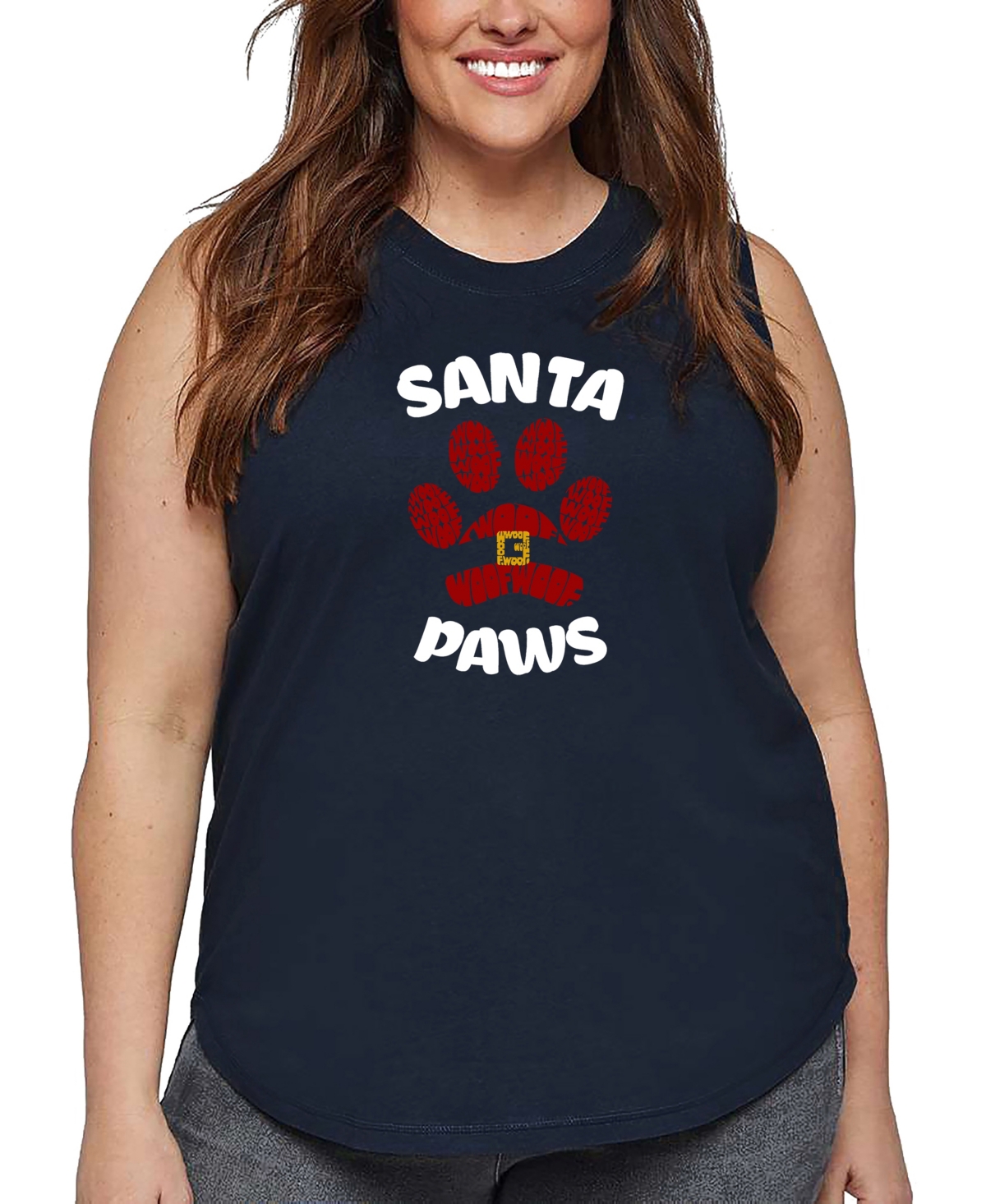 Click here for La Pop Art Plus Size Santa Paws Word Art Tank Top... prices