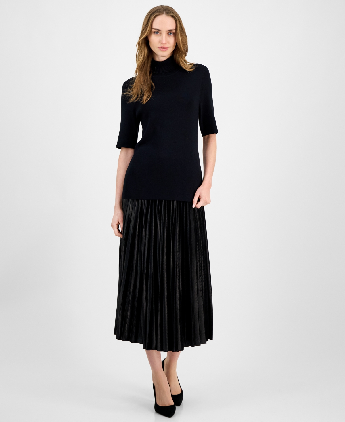 Click here for Anne Klein Womens Velvet Pleated Flared Midi Skirt... prices