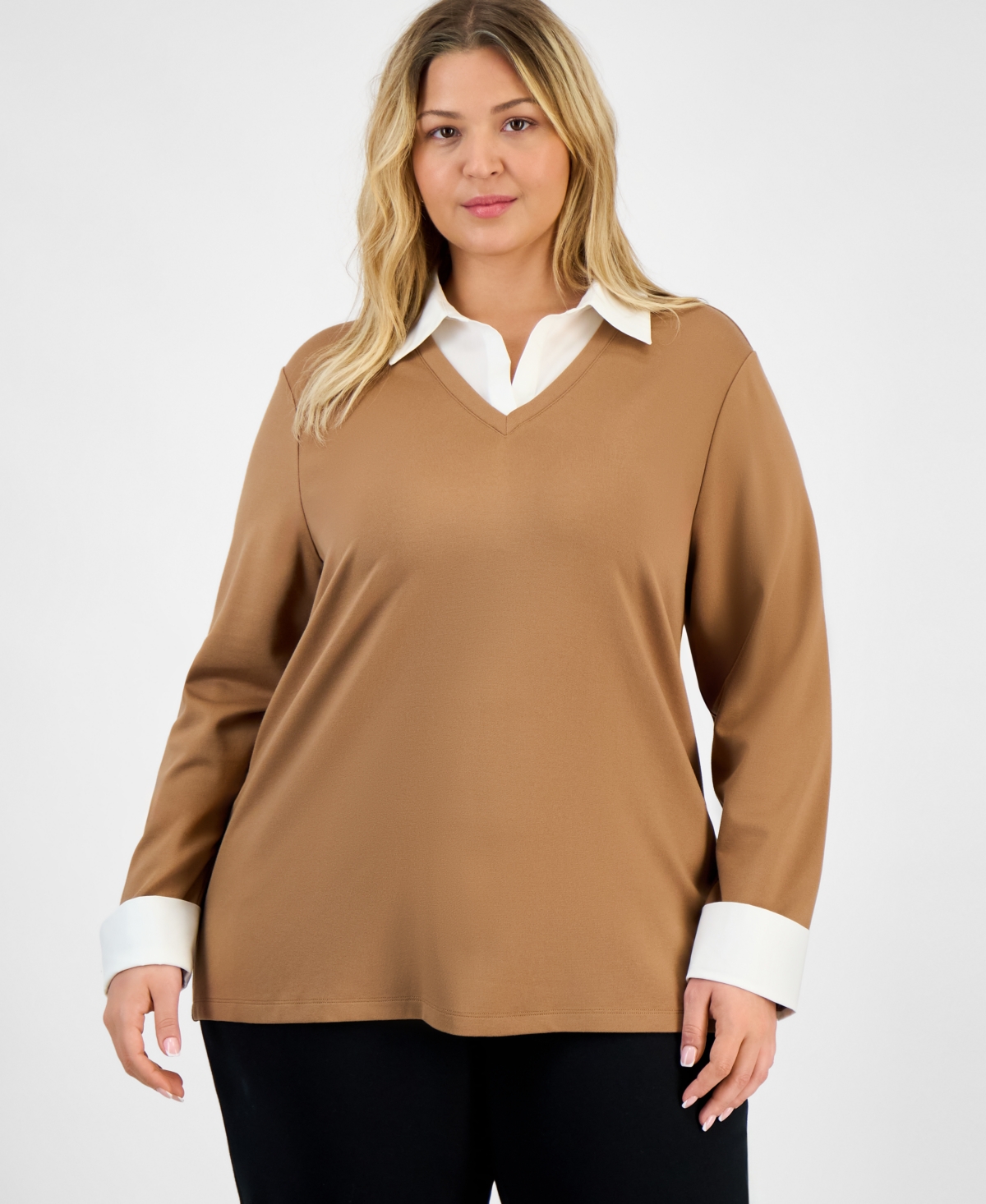 Click here for Jones New York Plus Size Serenity Knit Two-Fer Swe... prices