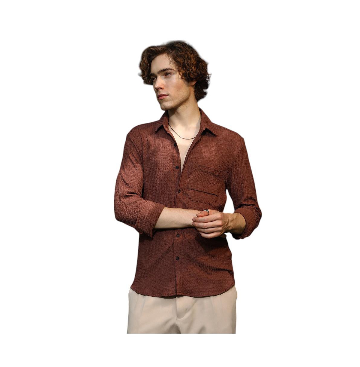 Click here for Campus Sutra Mens Solid Tactile-Woven Shirt - Brow... prices