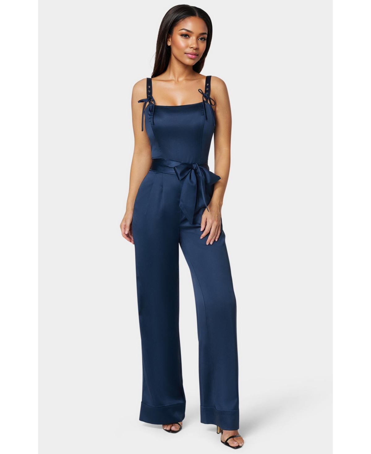 Click here for Bebe Womens Luxe Satin Ultra Wide Leg Jumpsuit - N... prices