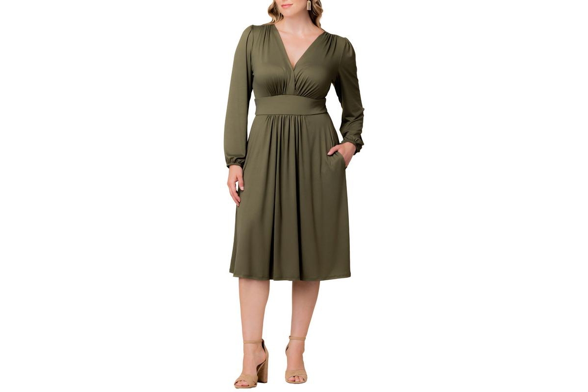 Click here for Kiyonna Plus Size Diana Long Sleeve Midi Dress - O... prices
