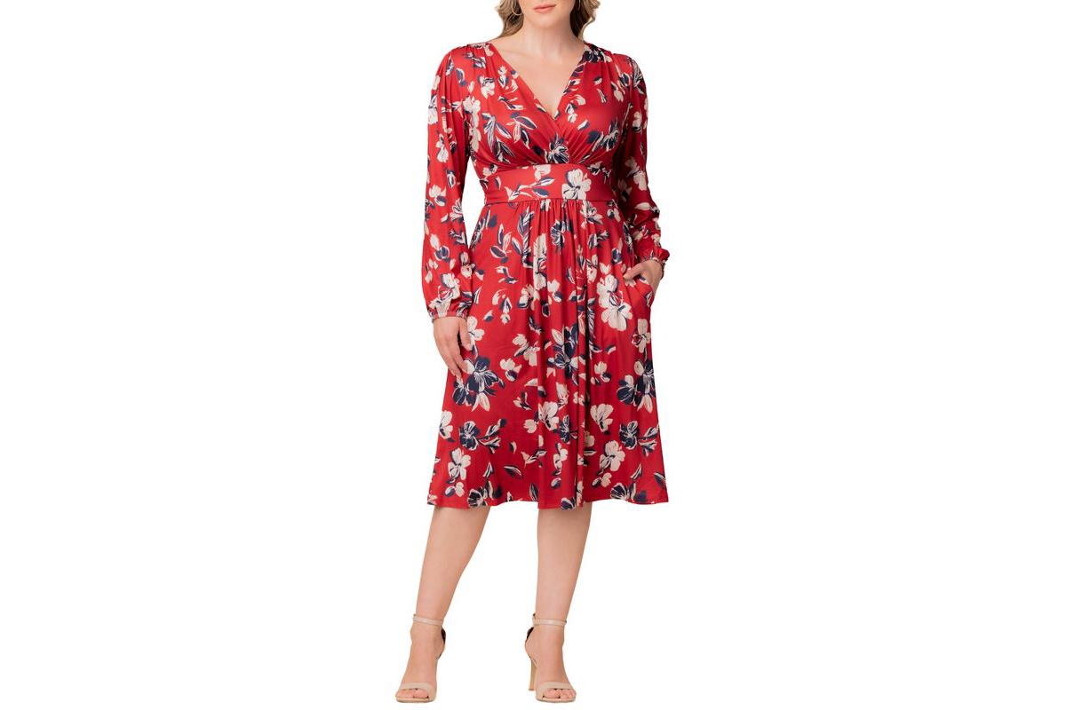 Click here for Kiyonna Plus Size Diana Long Sleeve Midi Dress - R... prices