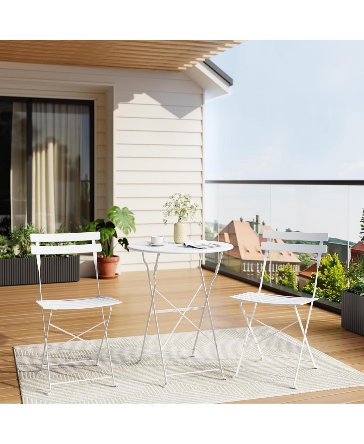 Click here for gaomon White 3-Piece Patio Bistro Set  Outdoor Fol... prices