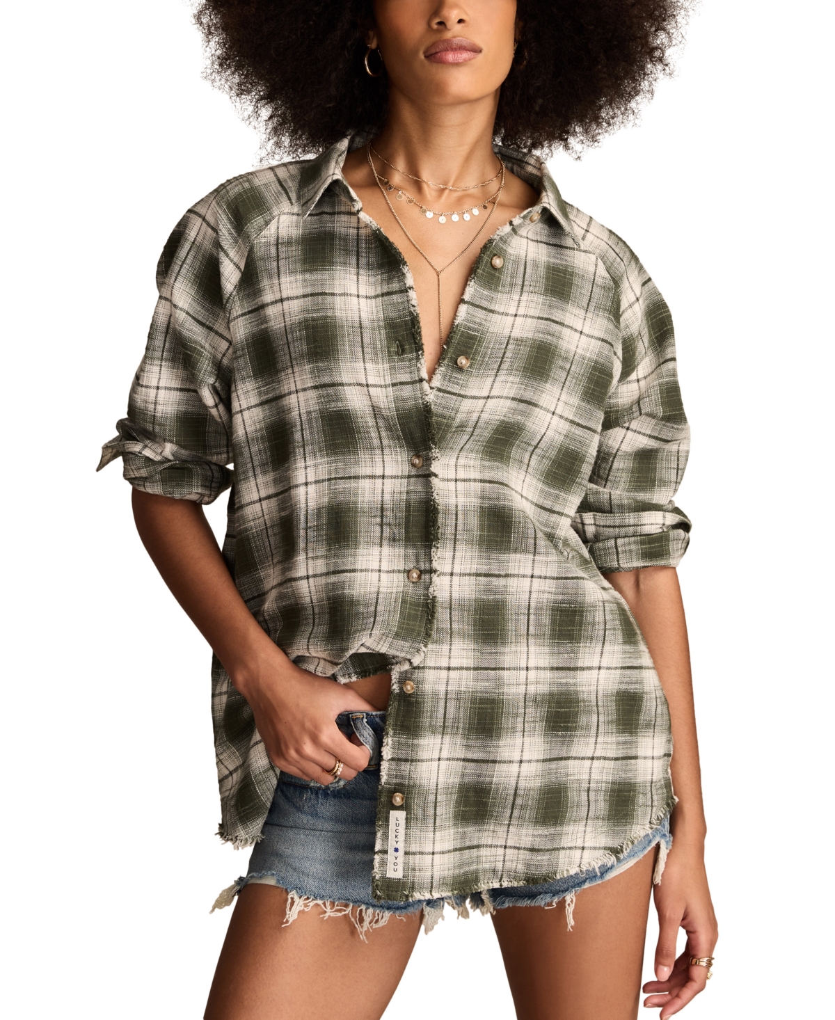 Click here for Lucky Brand Womens Tunic Plaid Button Down Shirt -... prices
