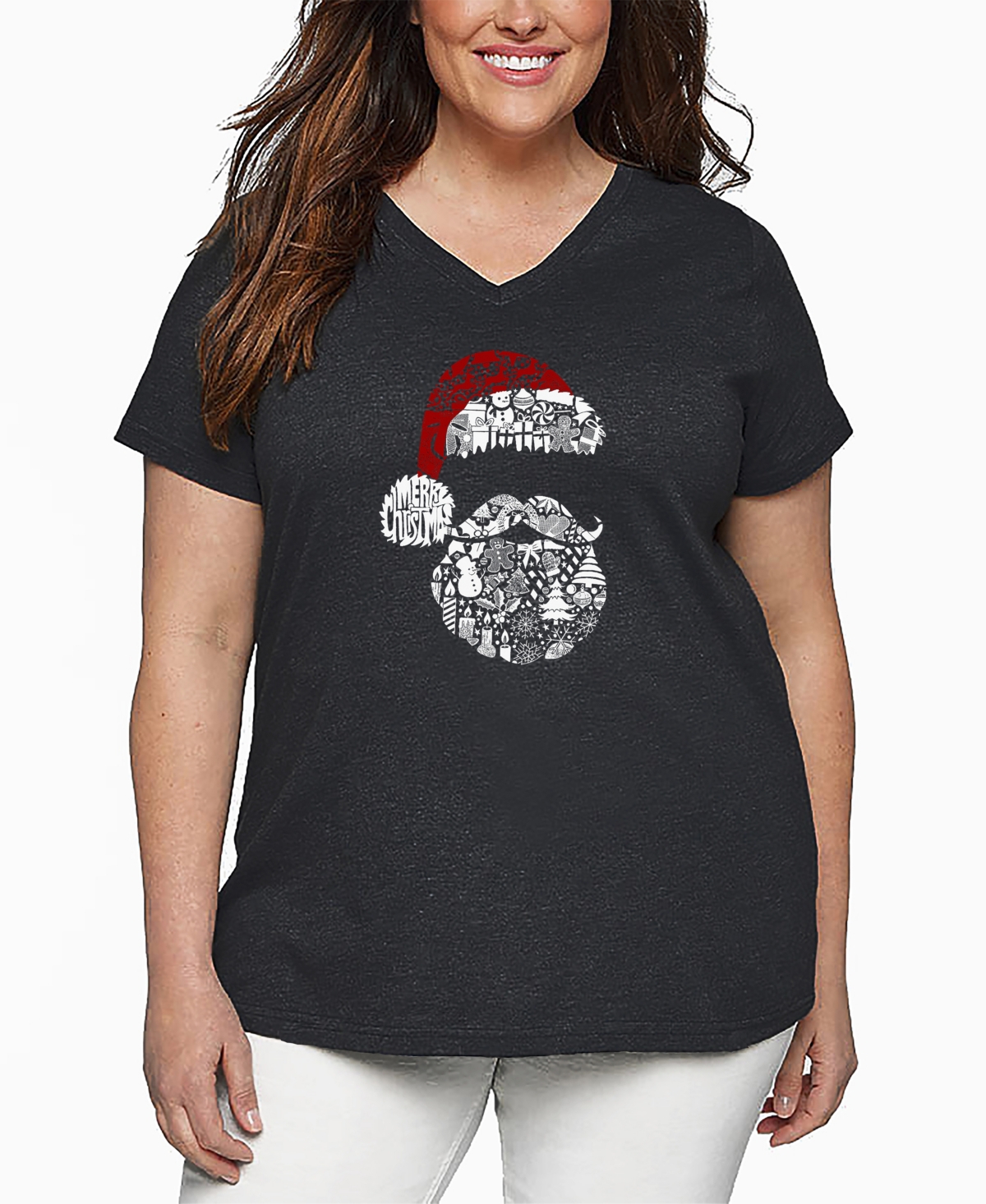 Click here for La Pop Art Plus Size Santa Pics Word Art V-Neck T-... prices