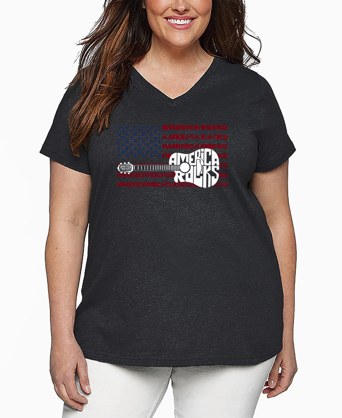Click here for La Pop Art Plus Size America Rocks Word Art V-Neck... prices