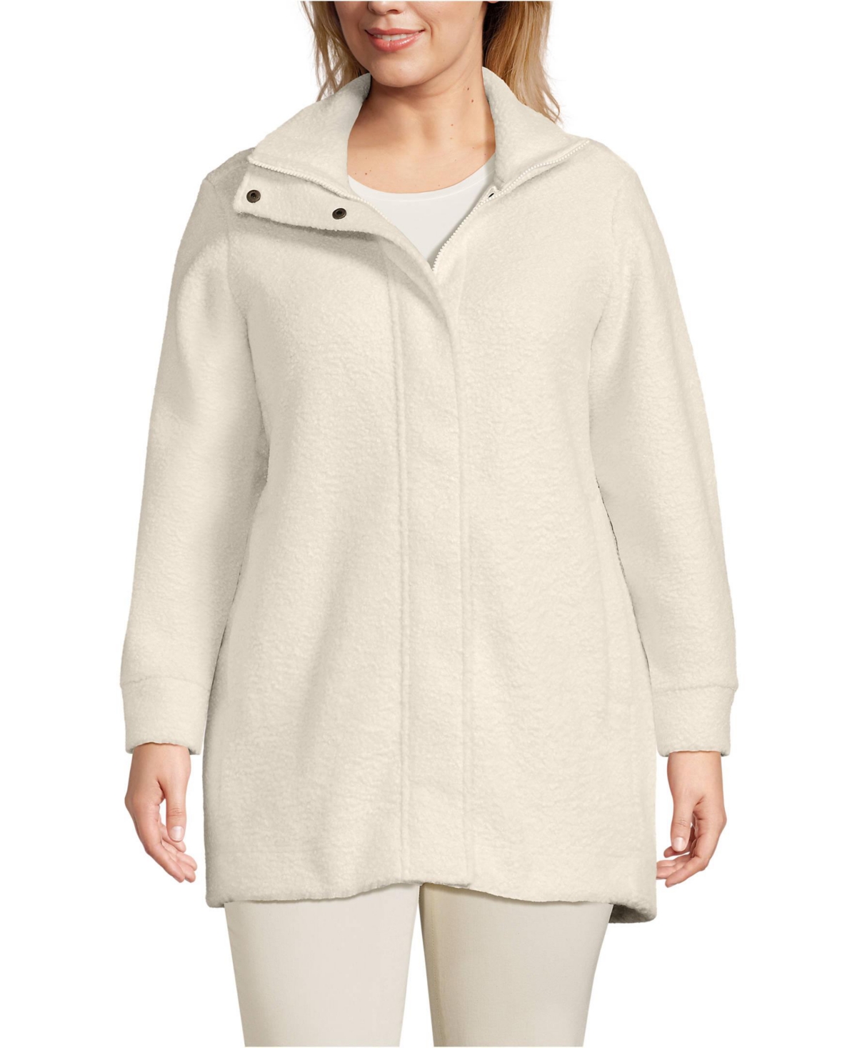 Click here for Lands End Plus Size Boucle Fleece Coat - Ivory lat... prices