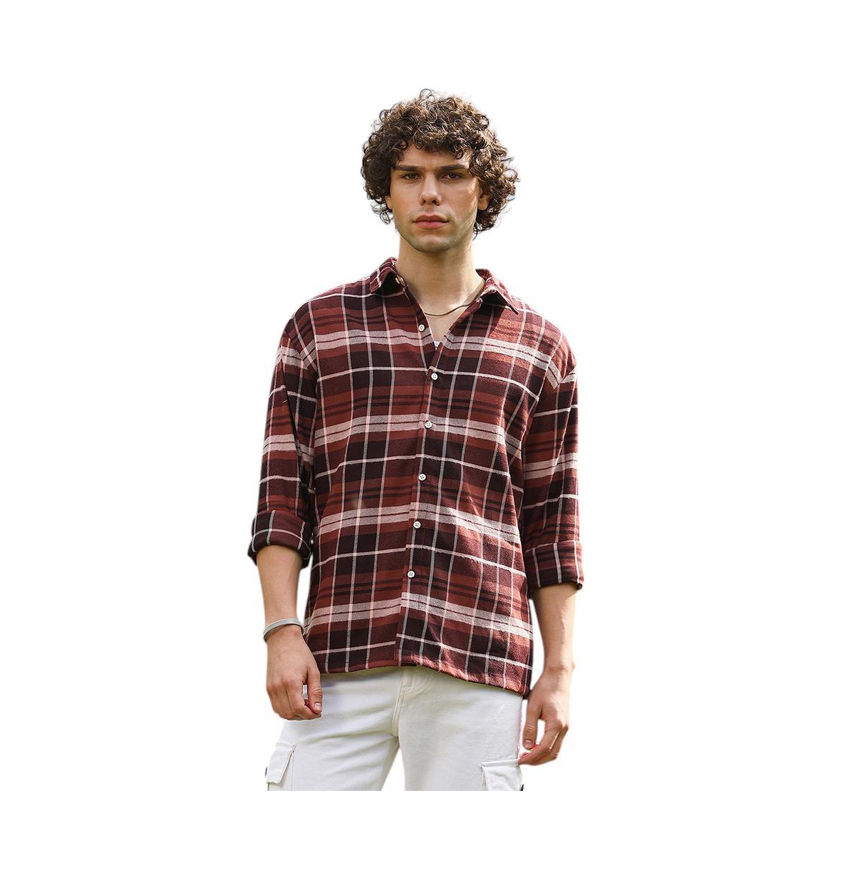 Click here for Campus Sutra Mens Tartan Plaid Shacket - Brown prices