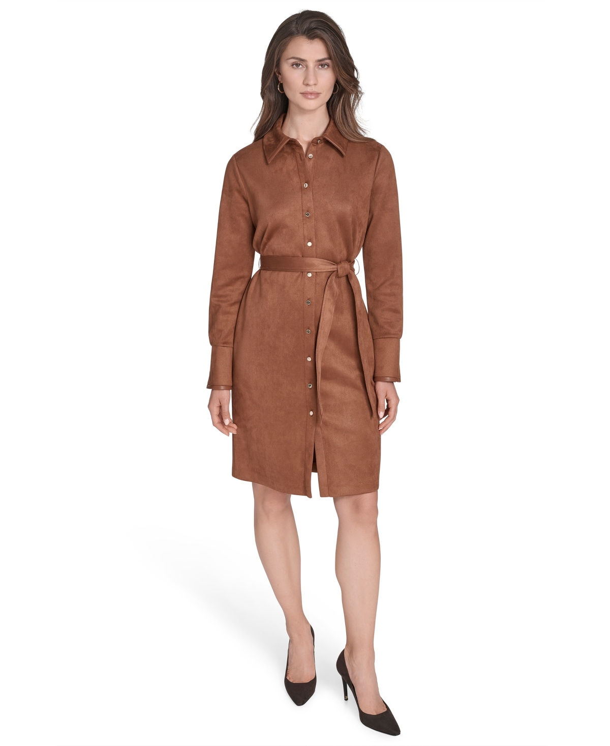 Click here for Halston Womens Scuba Suede Long Sleeve Dress - Vic... prices