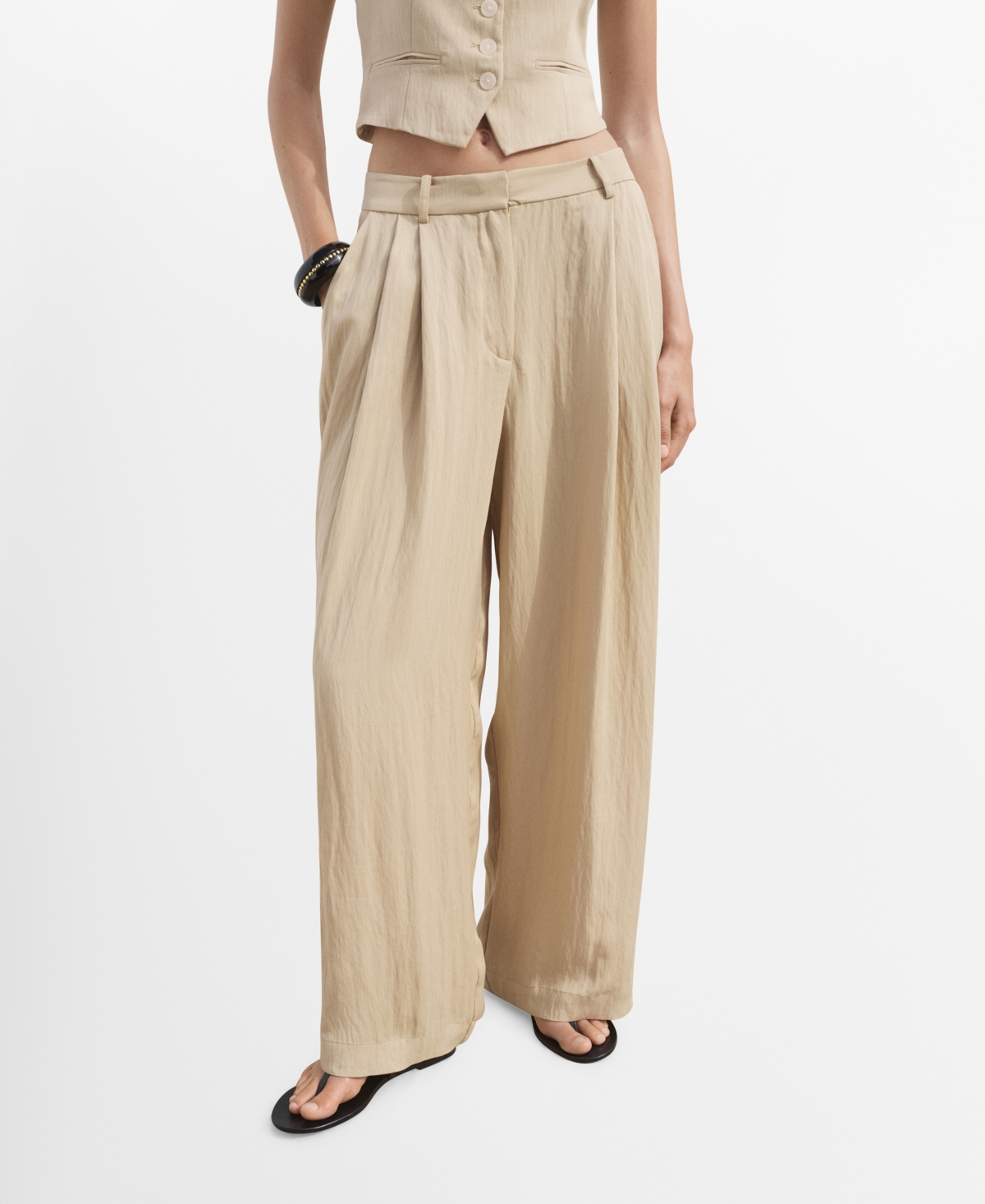 Click here for Mango Womens Straight Mid-Rise Suit Pants - Beige prices