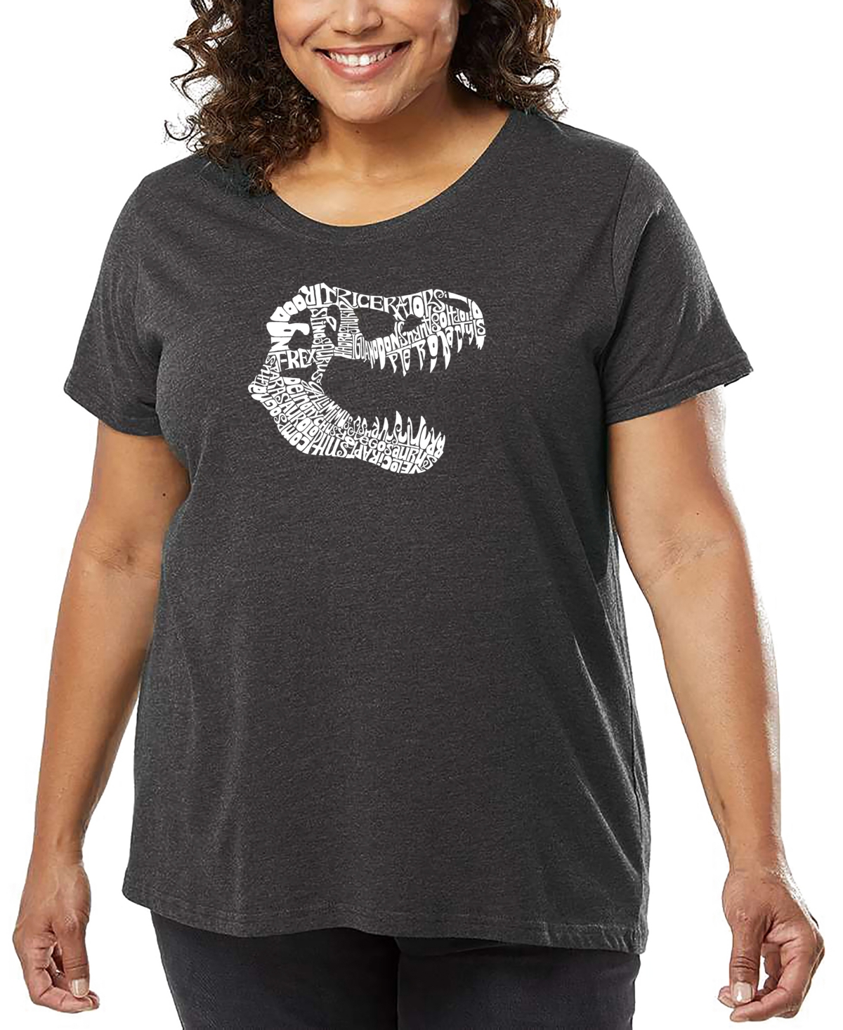Click here for La Pop Art Plus Size T-rex Word Art T-Shirt - Gray prices