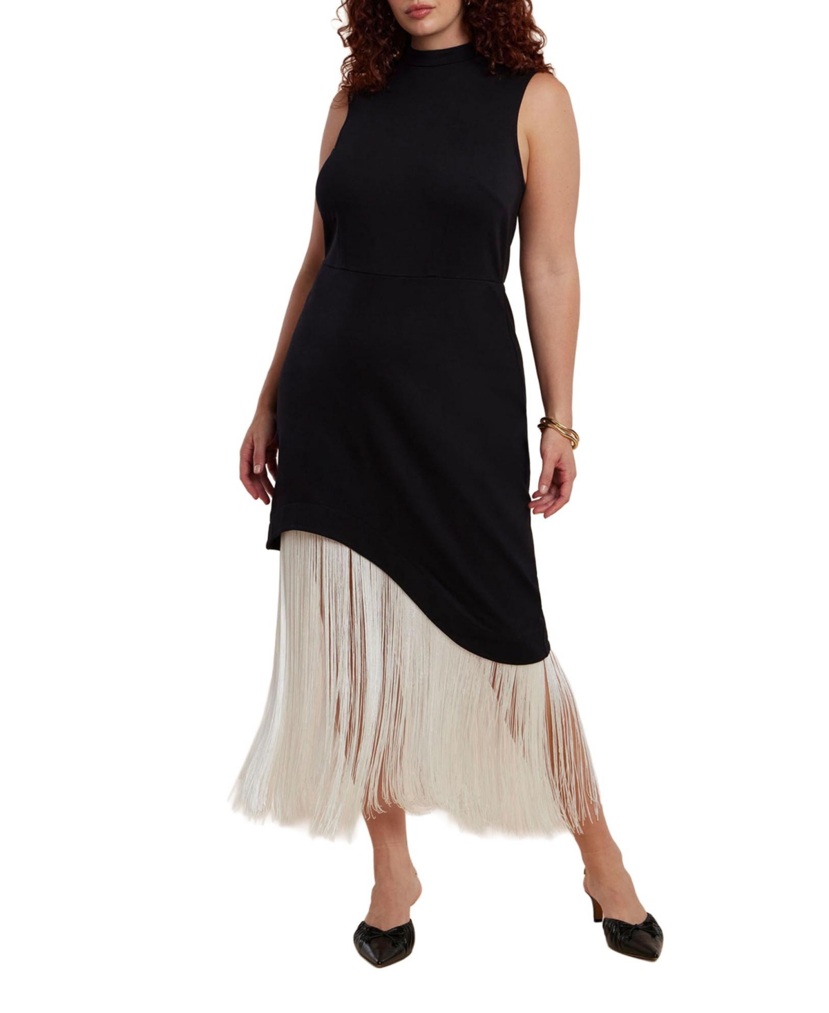 Click here for Eloquii Womens Plus Size Fringe Asym Dress - Black... prices