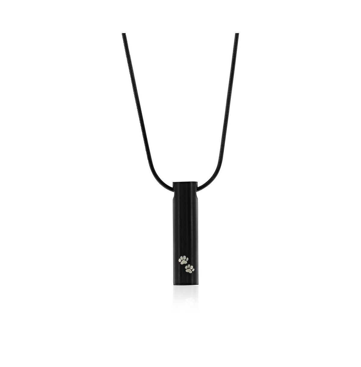 Metallo Stainless Steel  Black Cylinder with Paw Print Cremation Urn Necklace - Black