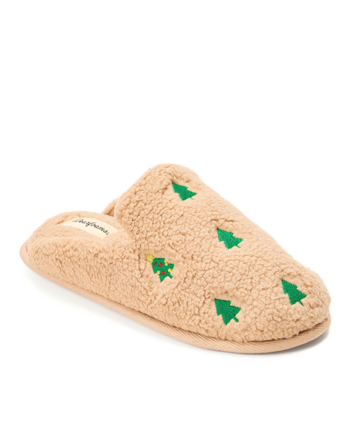 Dearfoams Womens Christmas Tree Teddy Scuff Slipper - Latte