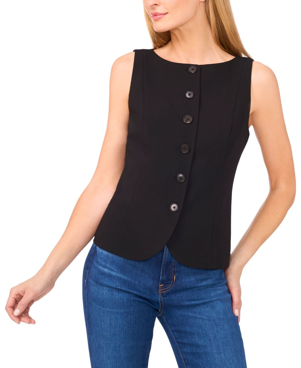 CeCe Womens Boat Neck Waistcoat Top - Rich Black