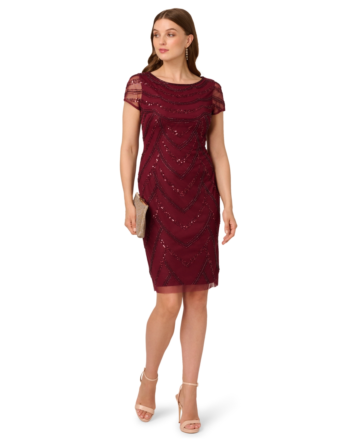 Click here for Adrianna Papell Womens Beaded Cap-Sleeve Sheath Dr... prices