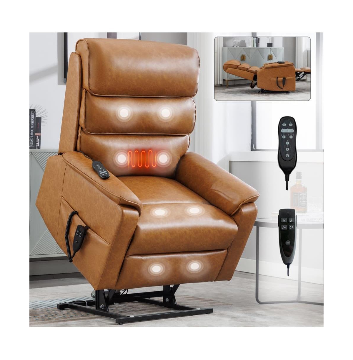 Click here for Dark Brown Faux Leather Power Lift Chair with Heat... prices