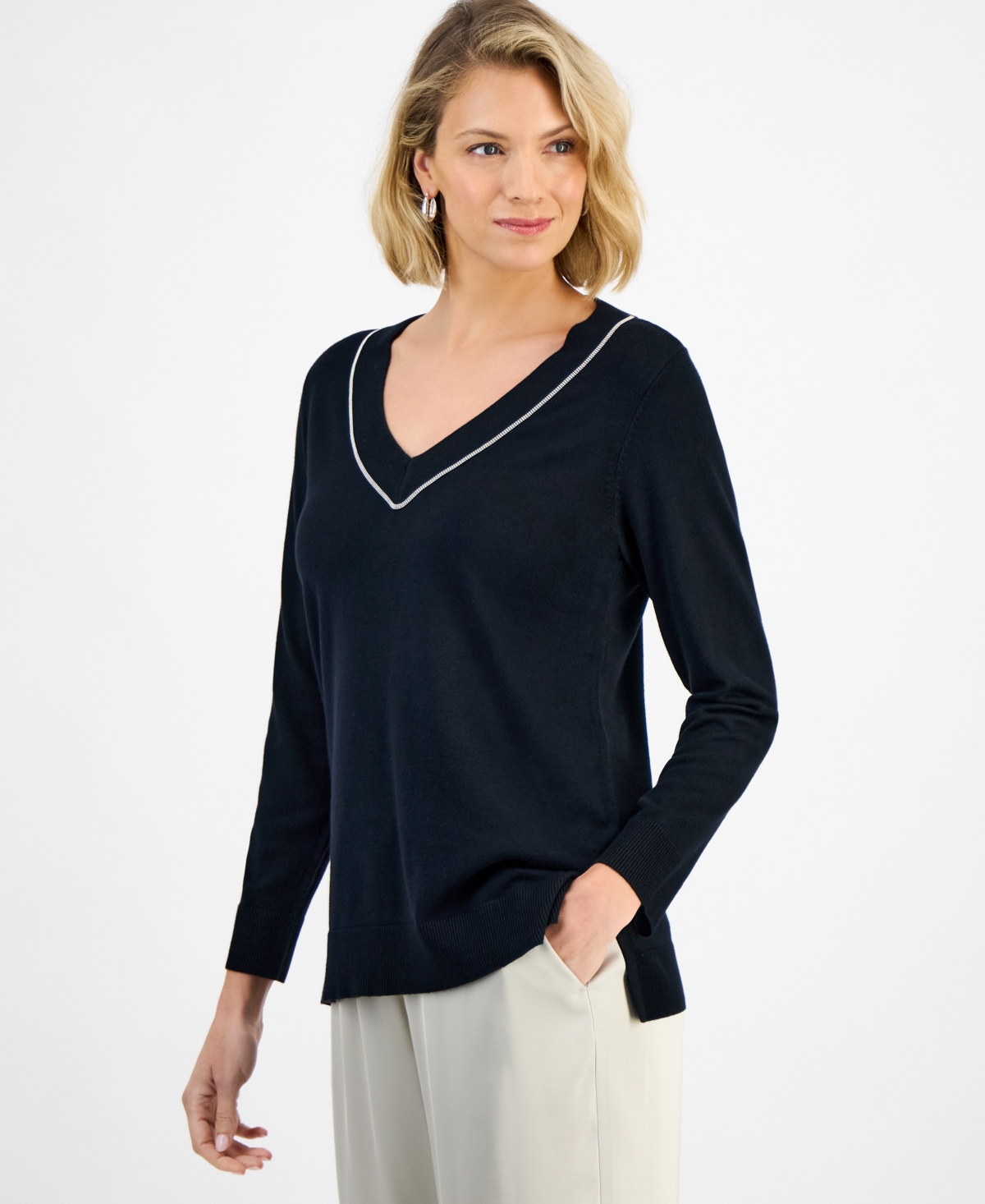 Click here for Jm Collection Womens Beaded-Neck Sweater  Macys Ex... prices