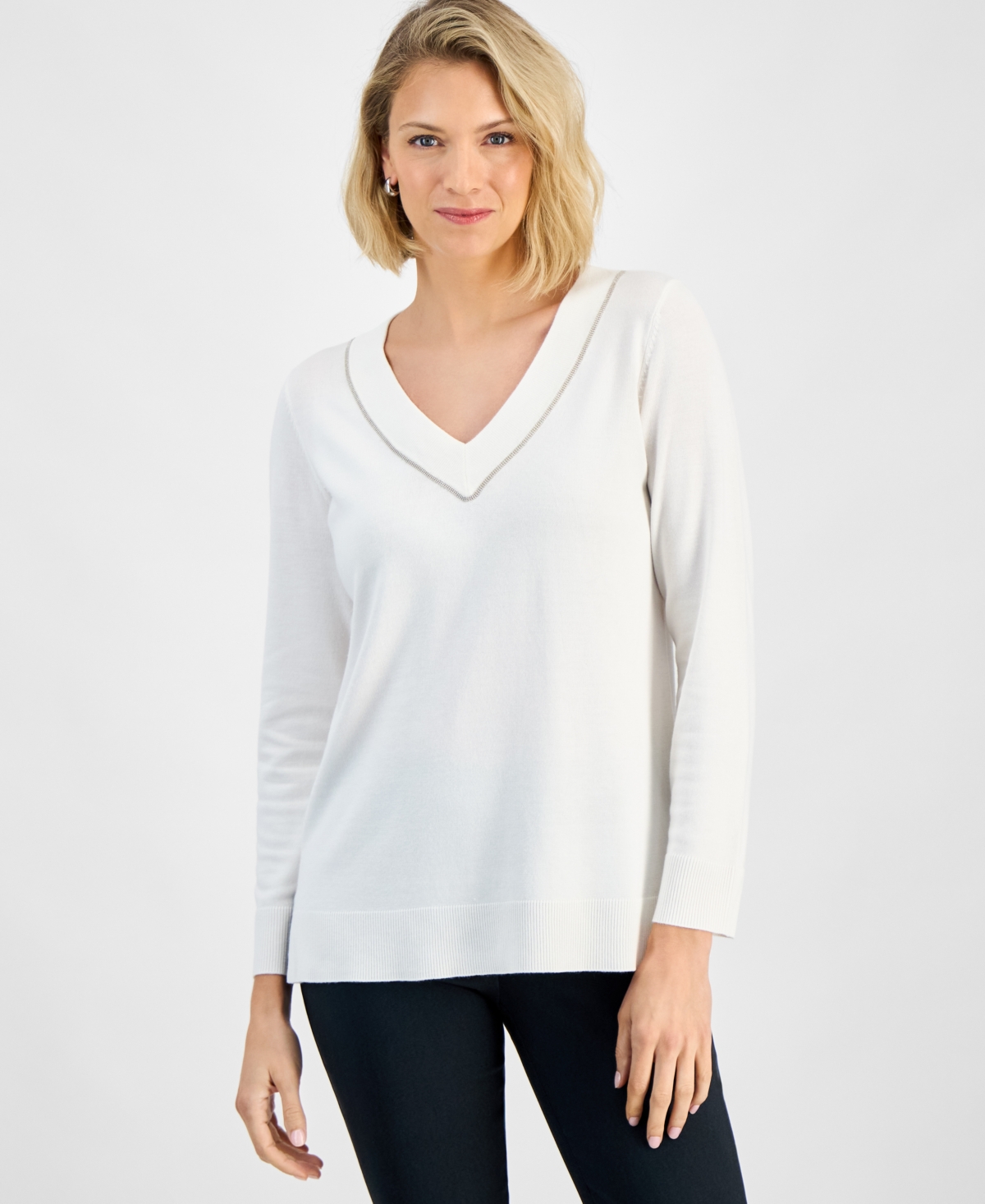 Click here for Jm Collection Womens Beaded-Neck Sweater  Macys Ex... prices