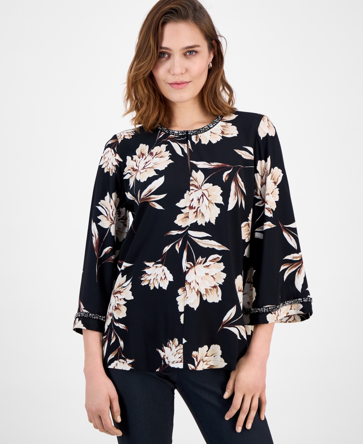 Click here for Jm Collection Womens Rhinestone Floral Top  Macys... prices