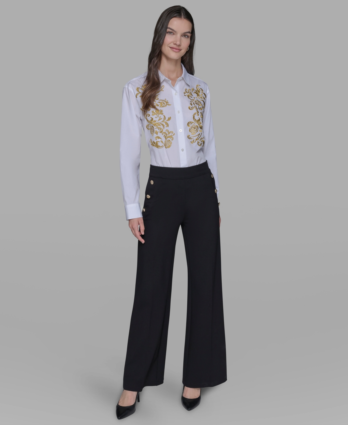 Click here for Karl Lagerfeld Paris Womens Side-Button Wide-Leg P... prices
