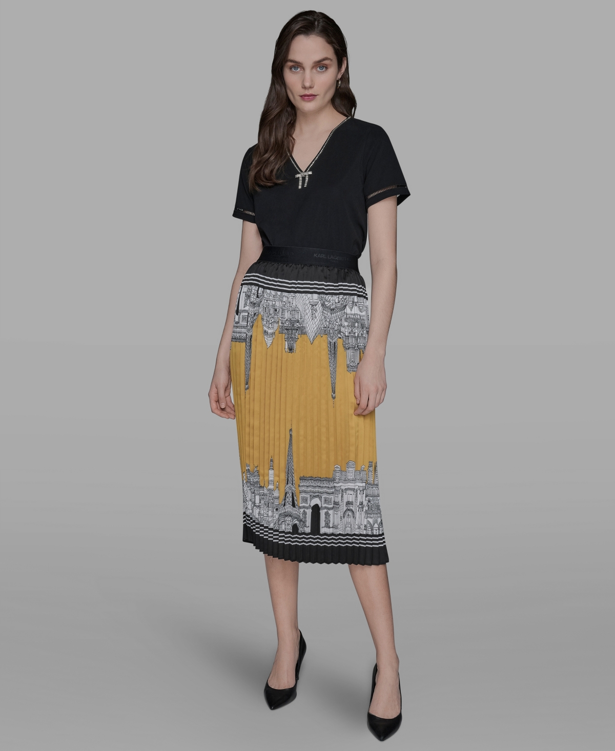 Click here for Karl Lagerfeld Paris Womens Pleated Paris Scene Mi... prices