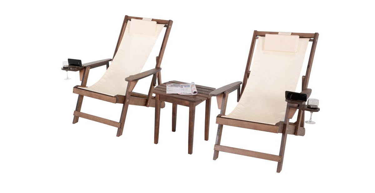 Click here for Jiallo Canvas Sling Chairs With Cup And Wine Holde... prices