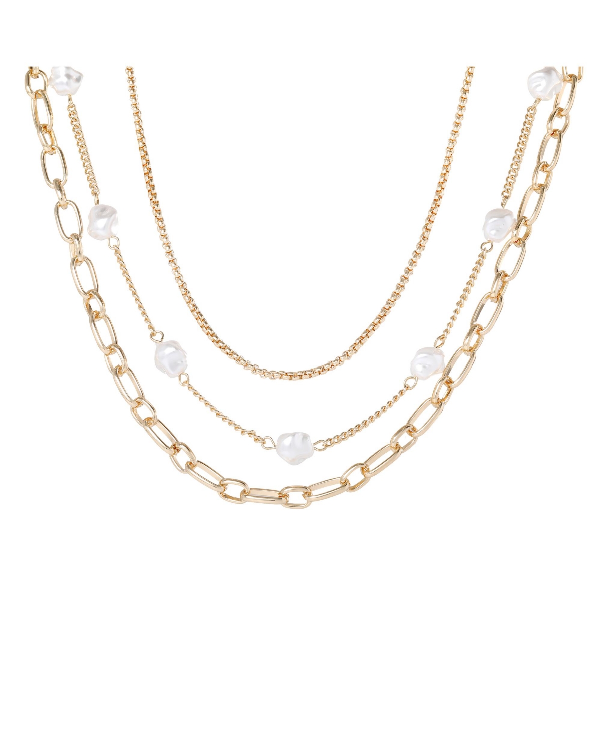 Click here for Bcbg Layered Pearl Drop Chain Necklace - Gold/whit... prices