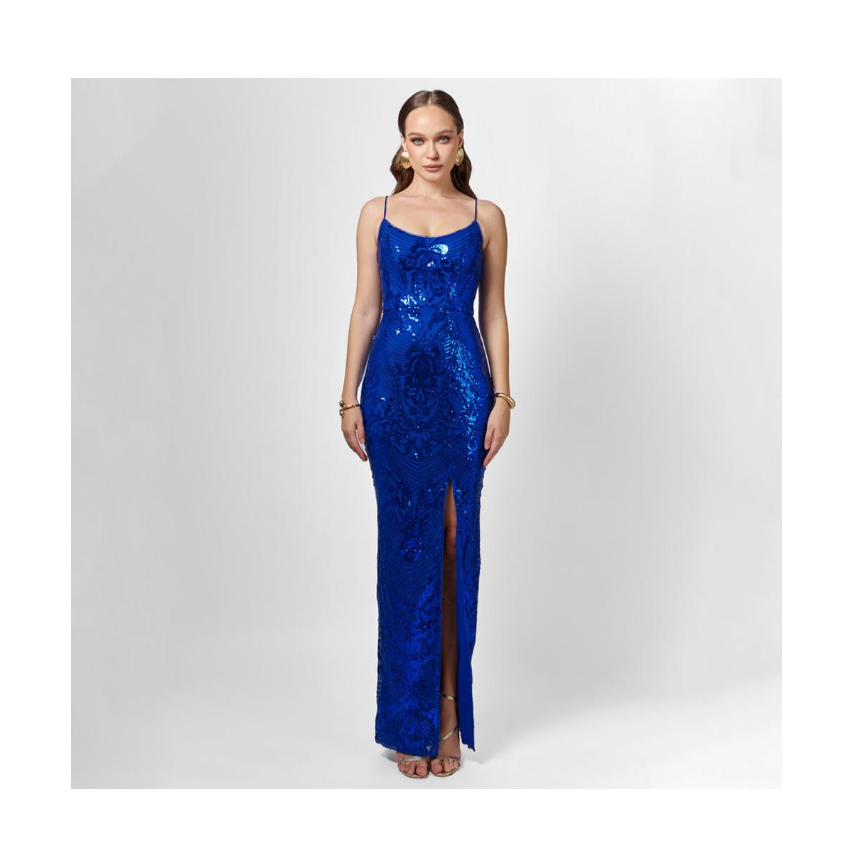 Click here for Bariano Sera Strappy Back Sequin Gown - Cobalt prices