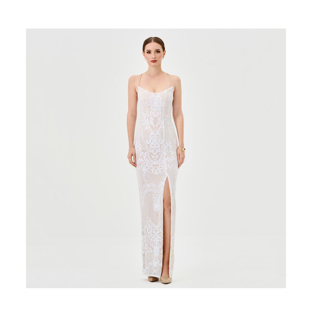Click here for Bariano Sera Strappy Back Sequin Gown - White/nude prices