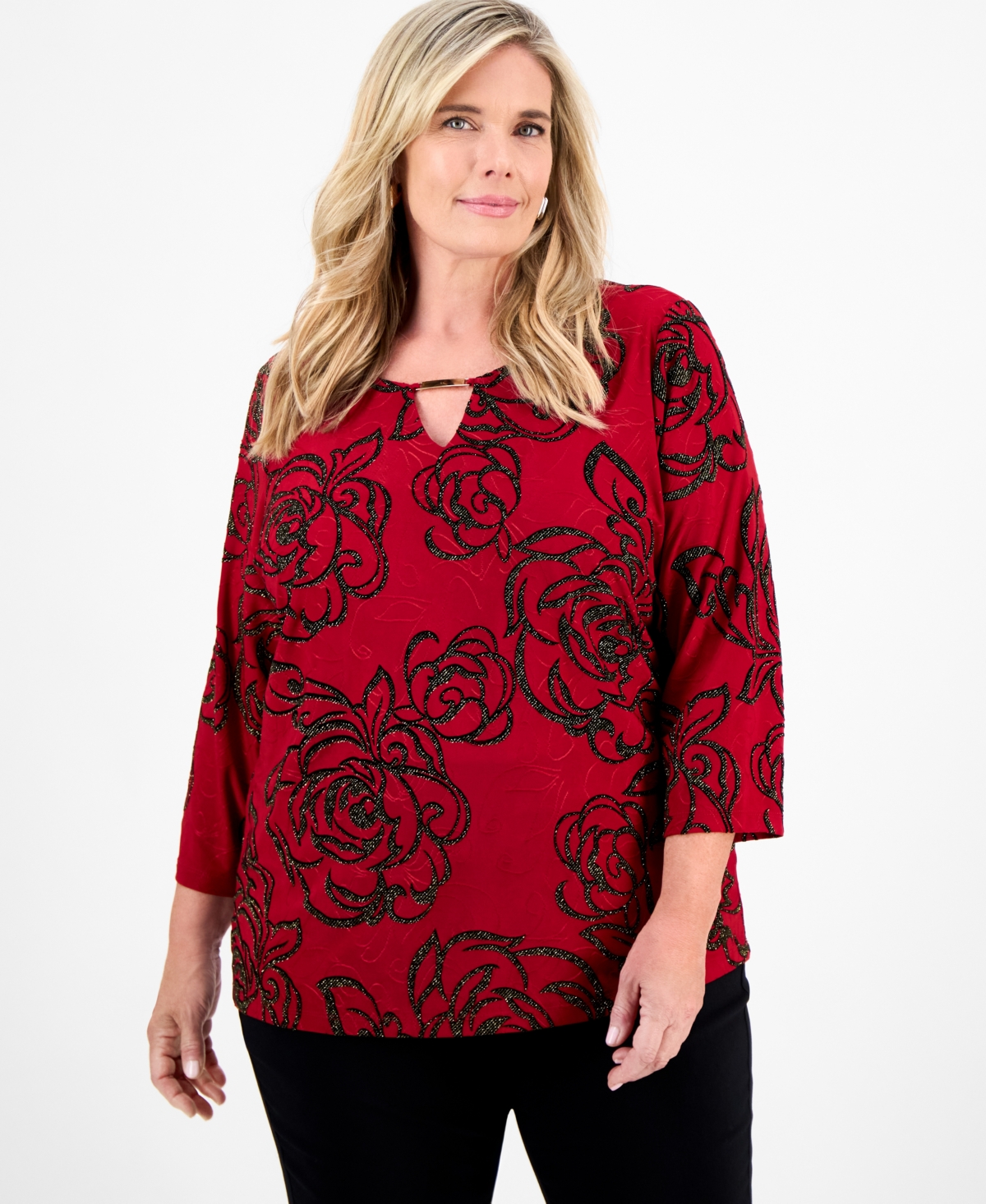 Click here for Jm Collection Plus Size Metallic Jacquard 3/4-Slee... prices