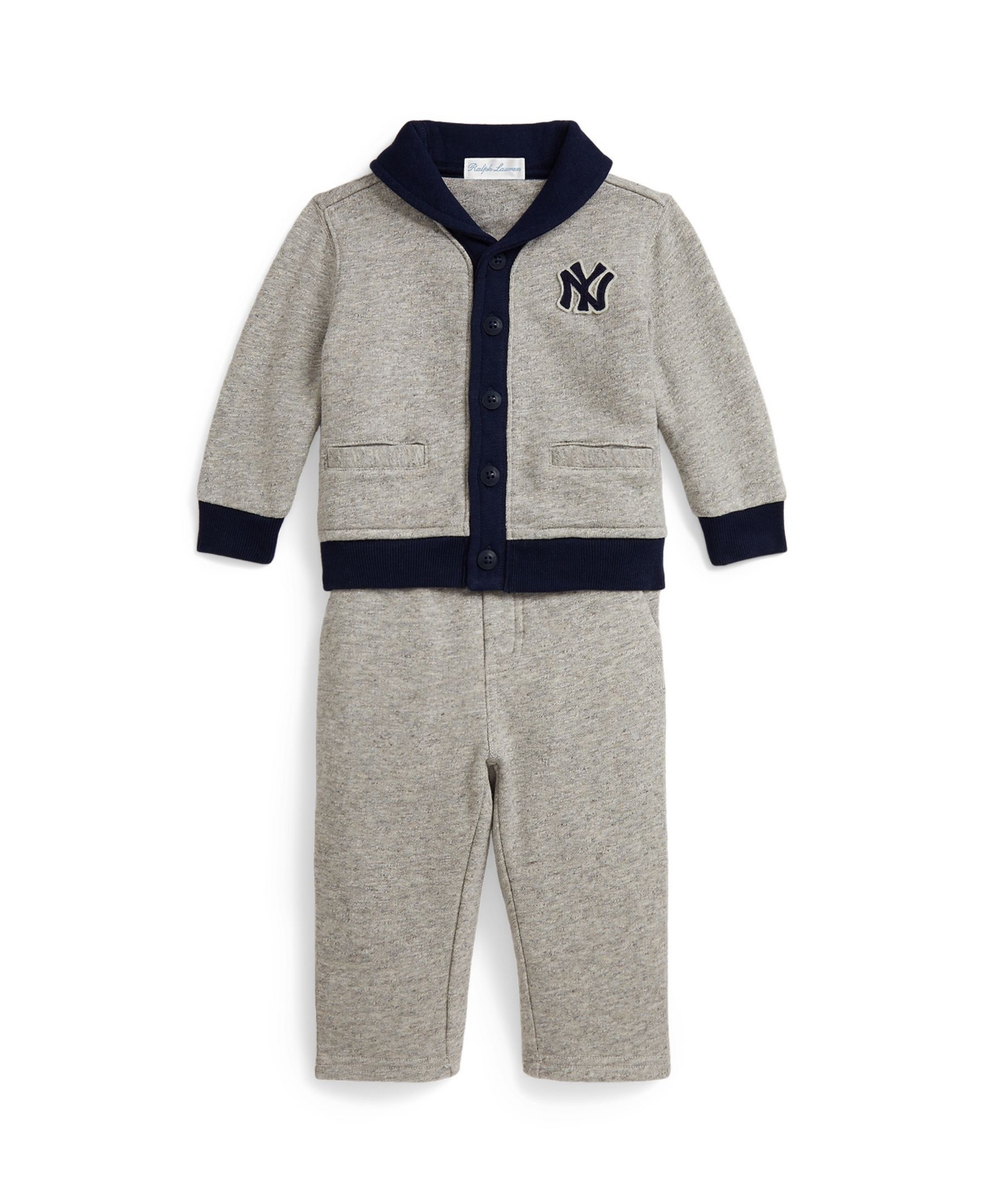 Polo Ralph Lauren Baby Boys 2-Piece Vintage Yankees Fleece-Knit Cardigan and Pants Set - Gray